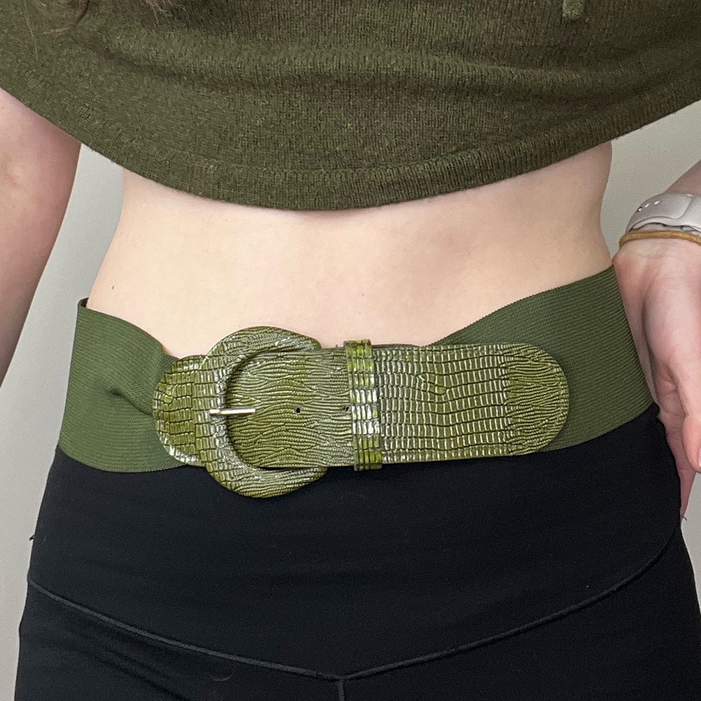 Vintage Green Belt 1980s Chunky Textured Elastic Back… - Gem